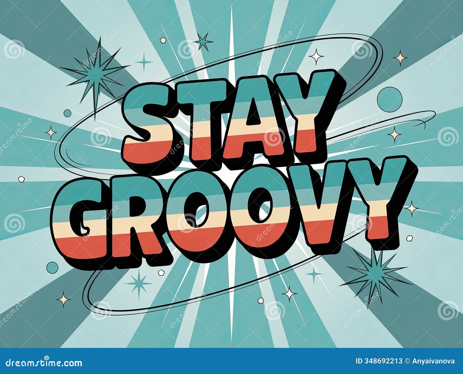 Whimsical Caption Stay Groovy on Background with Green Rays and Stars ...