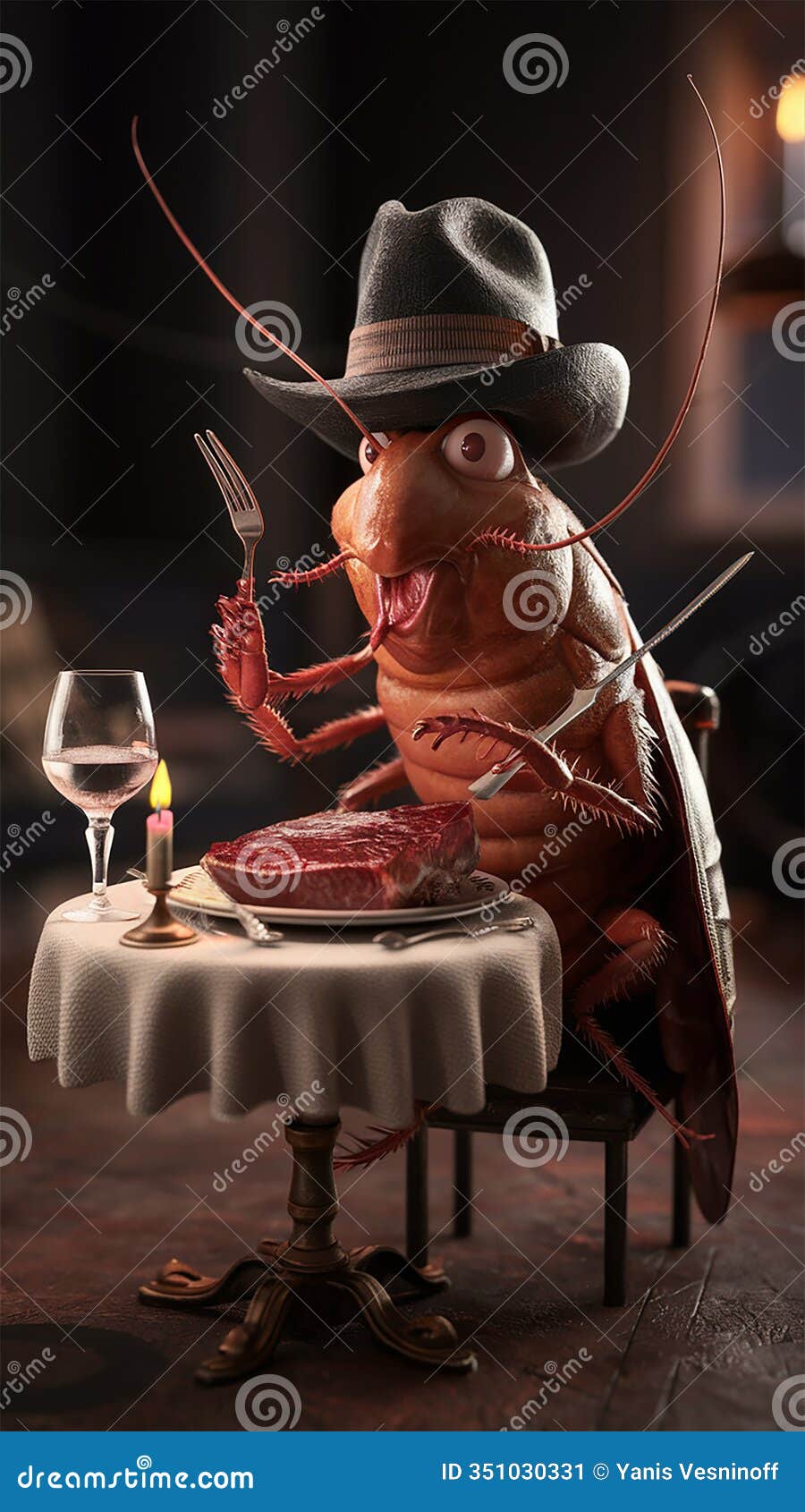 A Humorous and Surreal 3D Render of a Cockroach Stock Illustration ...