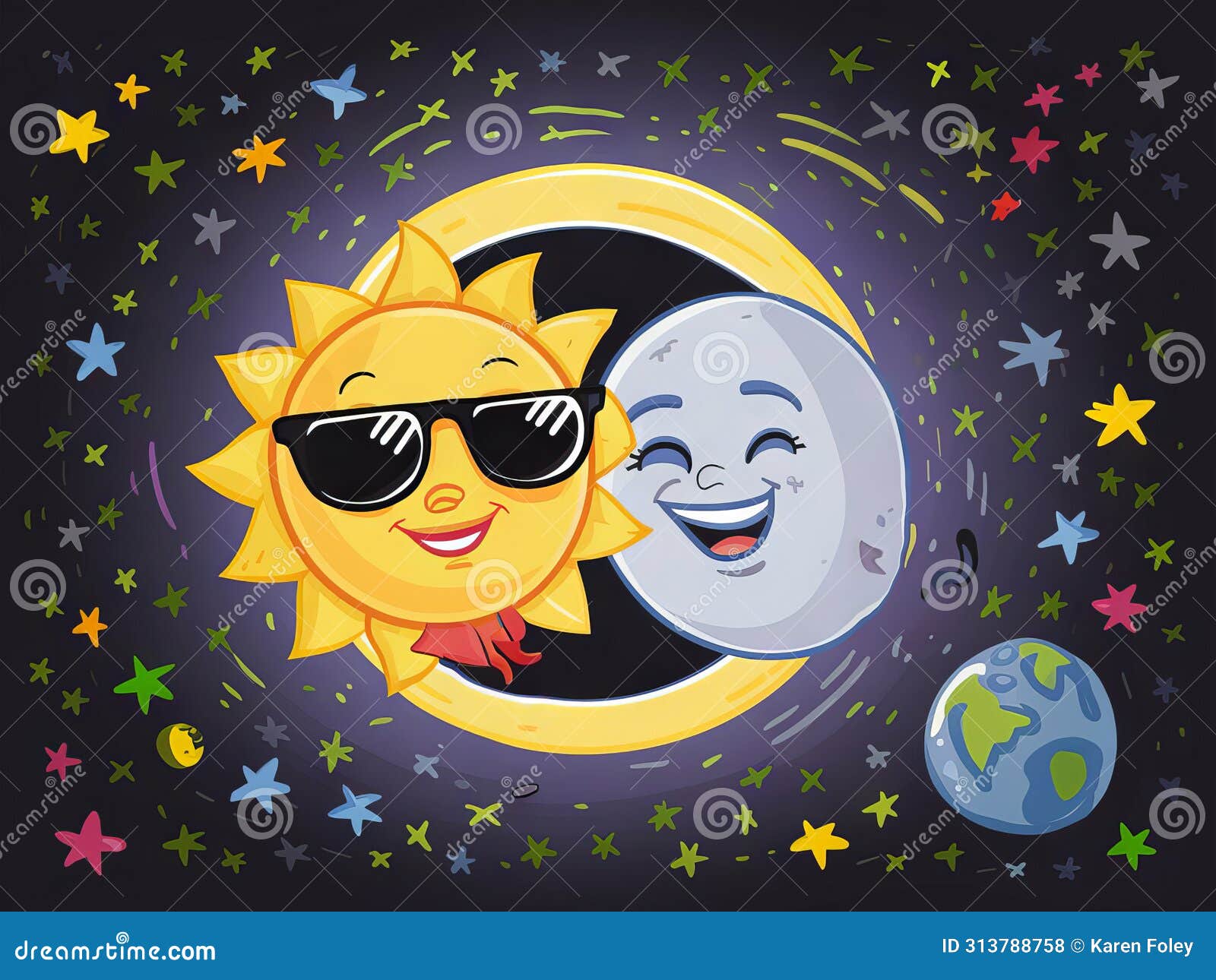 Cute Solar Eclipse Illustration Stock Illustration - Illustration of ...