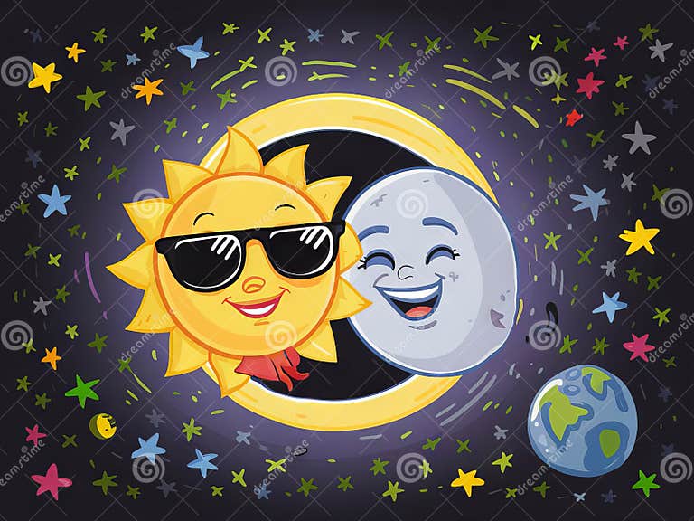 Cute Solar Eclipse Illustration Stock Illustration - Illustration of ...