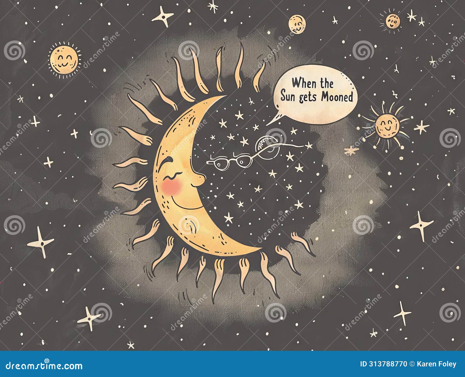 Cute Solar Eclipse Illustration Stock Illustration - Illustration of ...