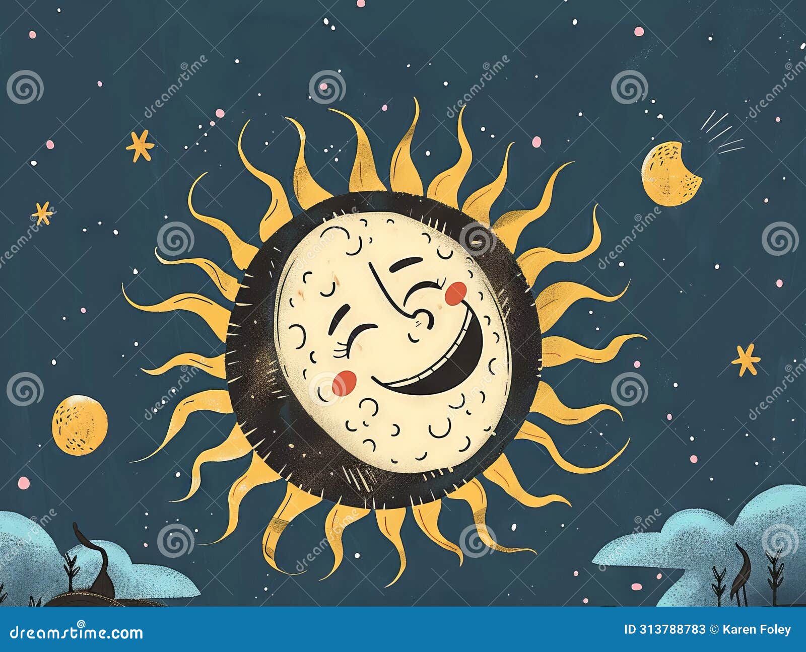 Cute Solar Eclipse Illustration Stock Illustration - Illustration of ...