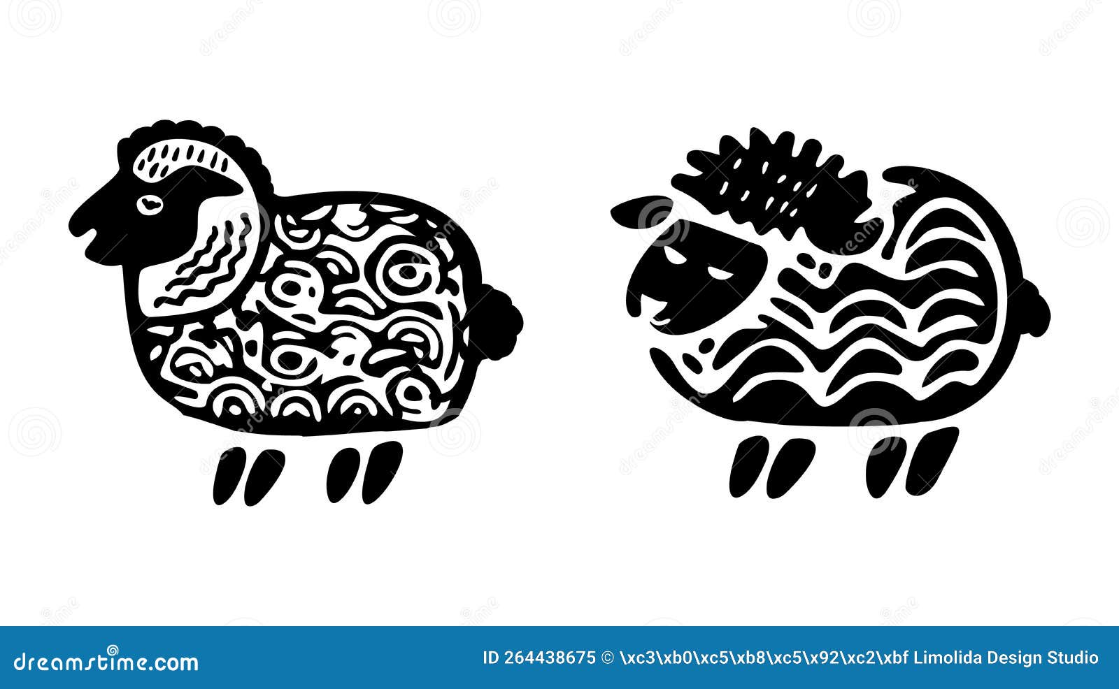 Whimsical Cartoon Spring Sheep Illustration Set. Vector Easter Farm ...