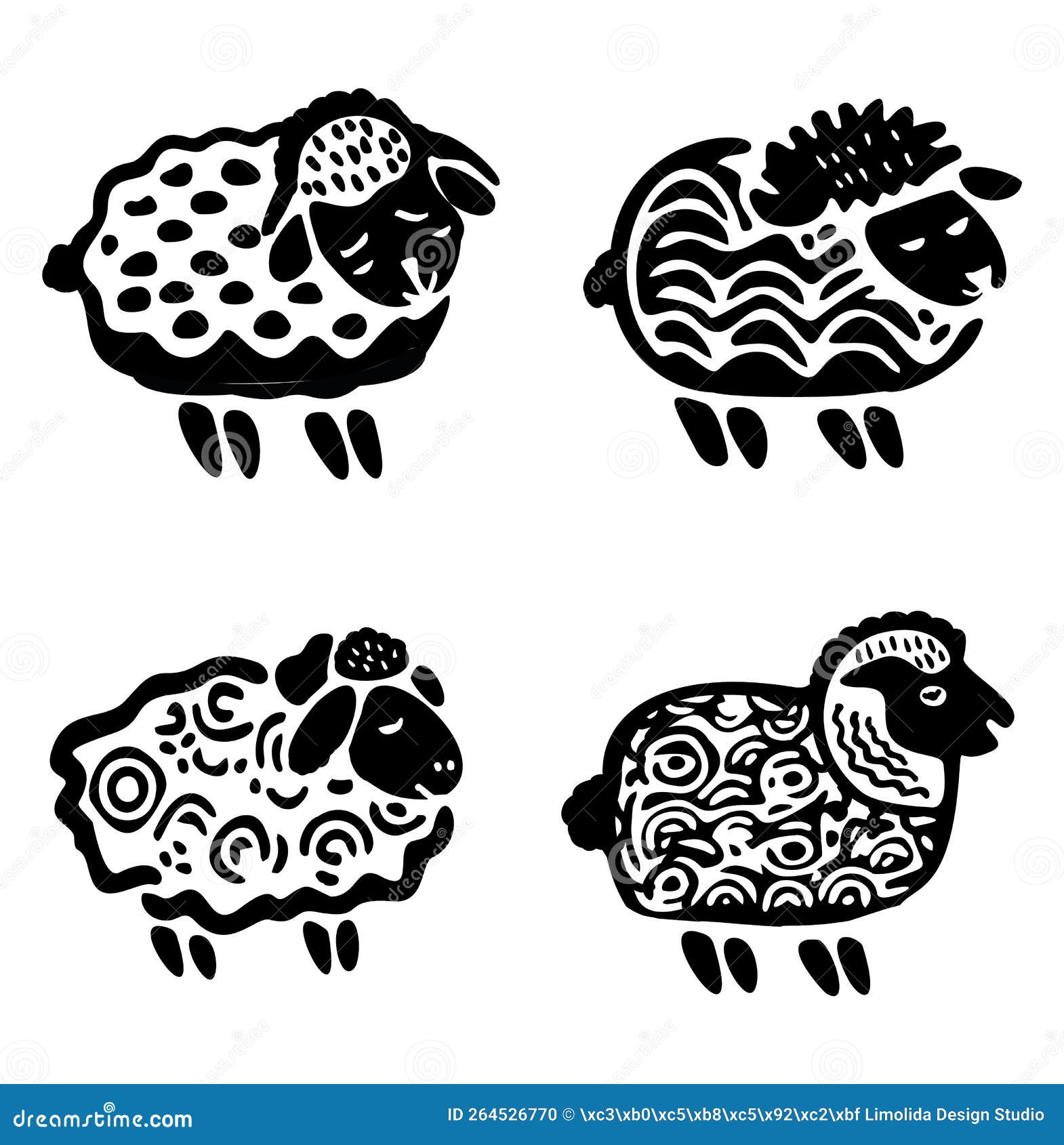 Whimsical Cartoon Spring Sheep Illustration Set. Vector Easter Farm ...