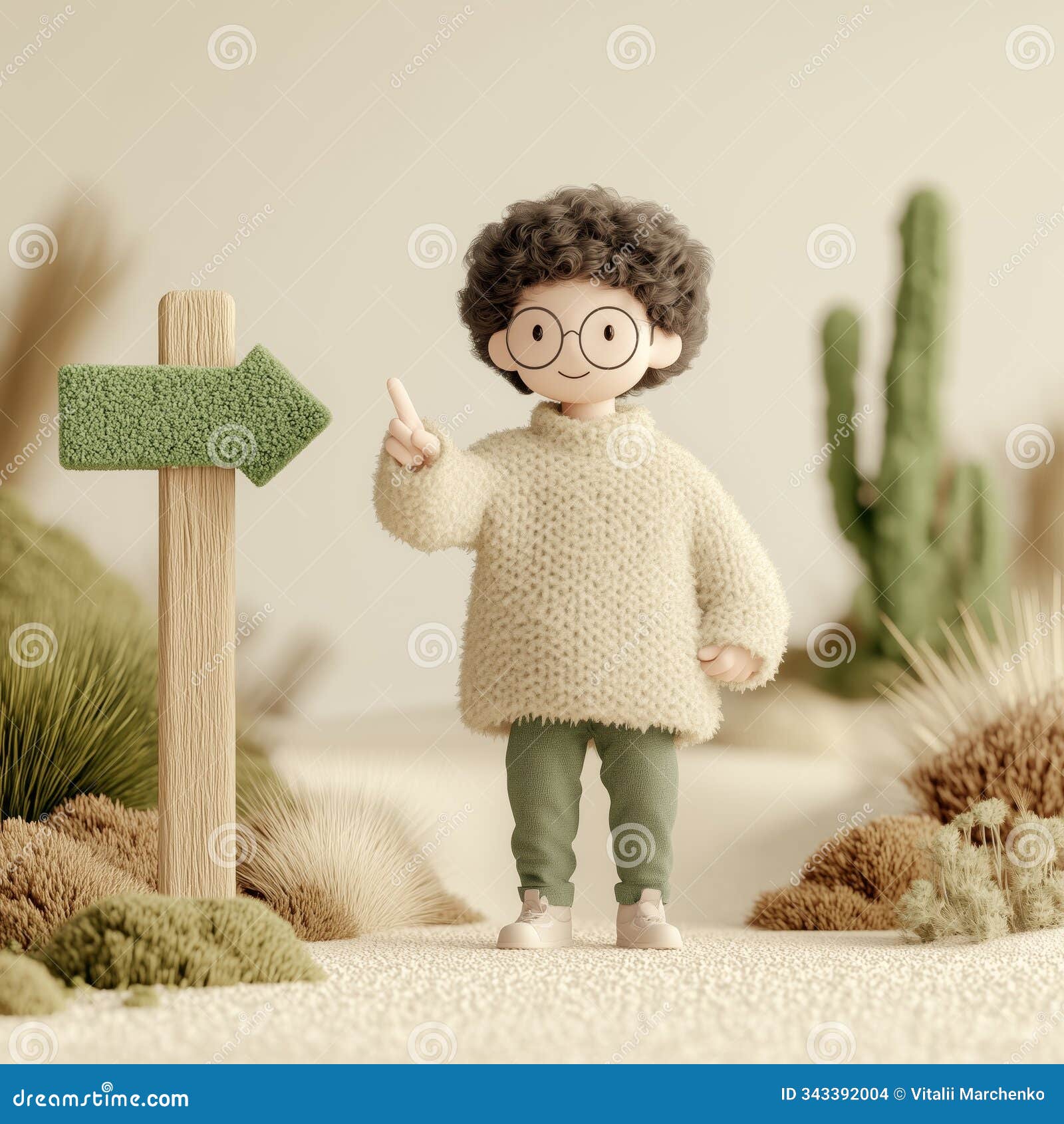 Whimsical Character Guiding the Way in Surreal Desert Landscape Stock ...