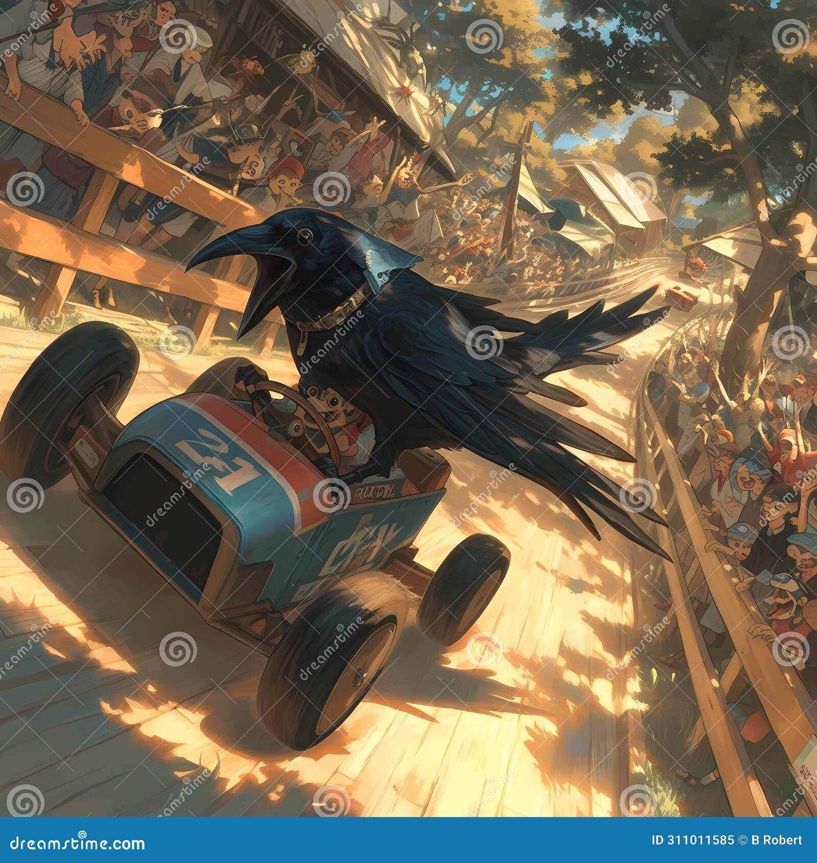 Adorable Crow Steering Sports Car Stock Illustration - Illustration of ...