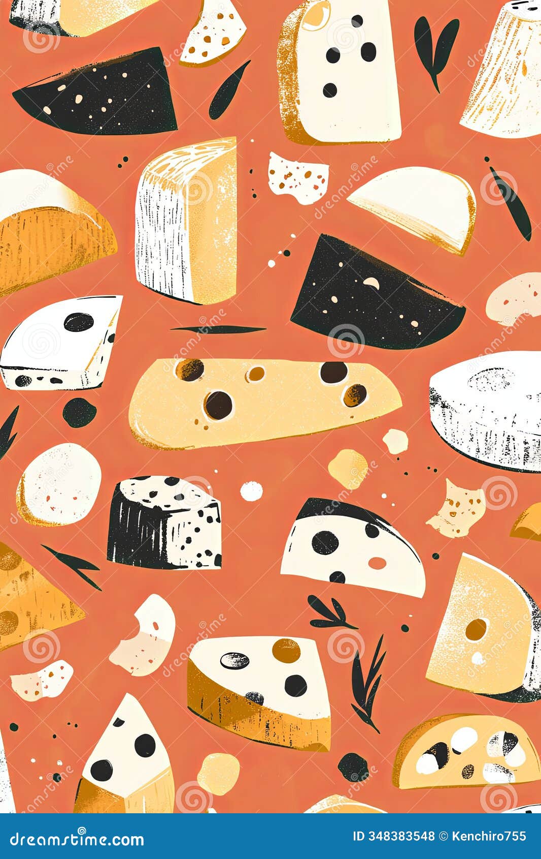 Whimsical Cheese Pattern with Playful Cheese Shapes on Orange ...