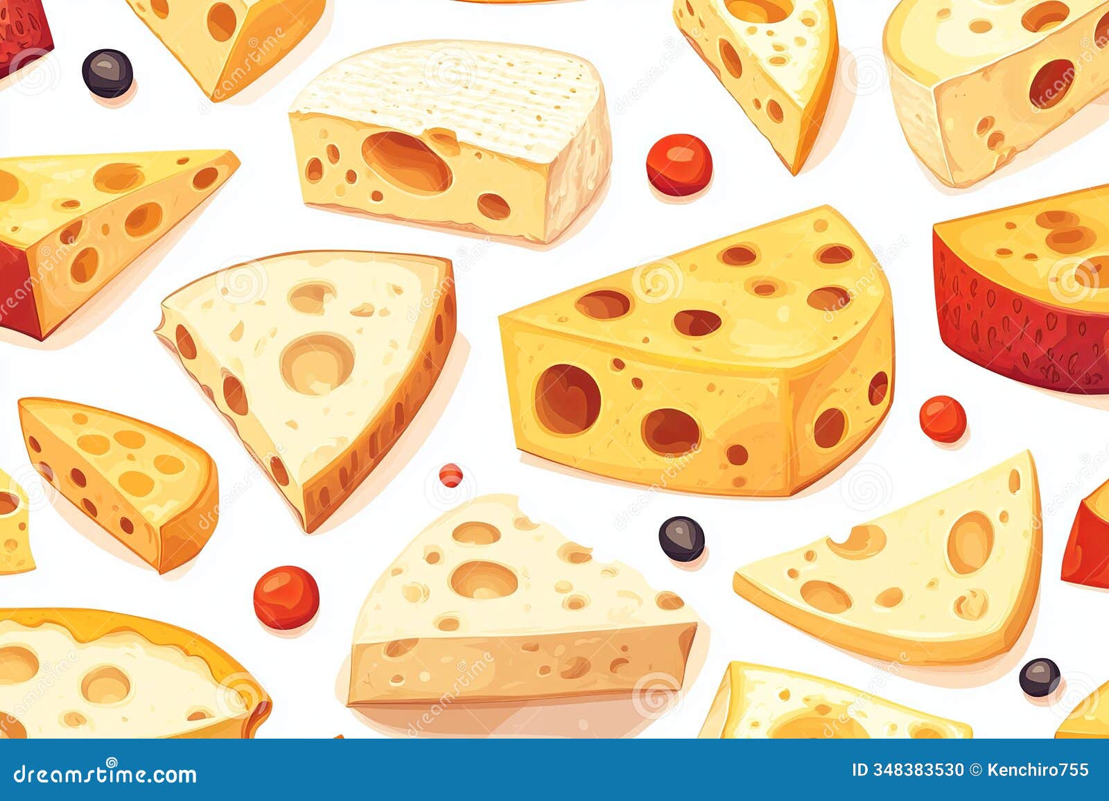 Whimsical Cheese Pattern with Various Cartoon Style Cheese Pieces and ...
