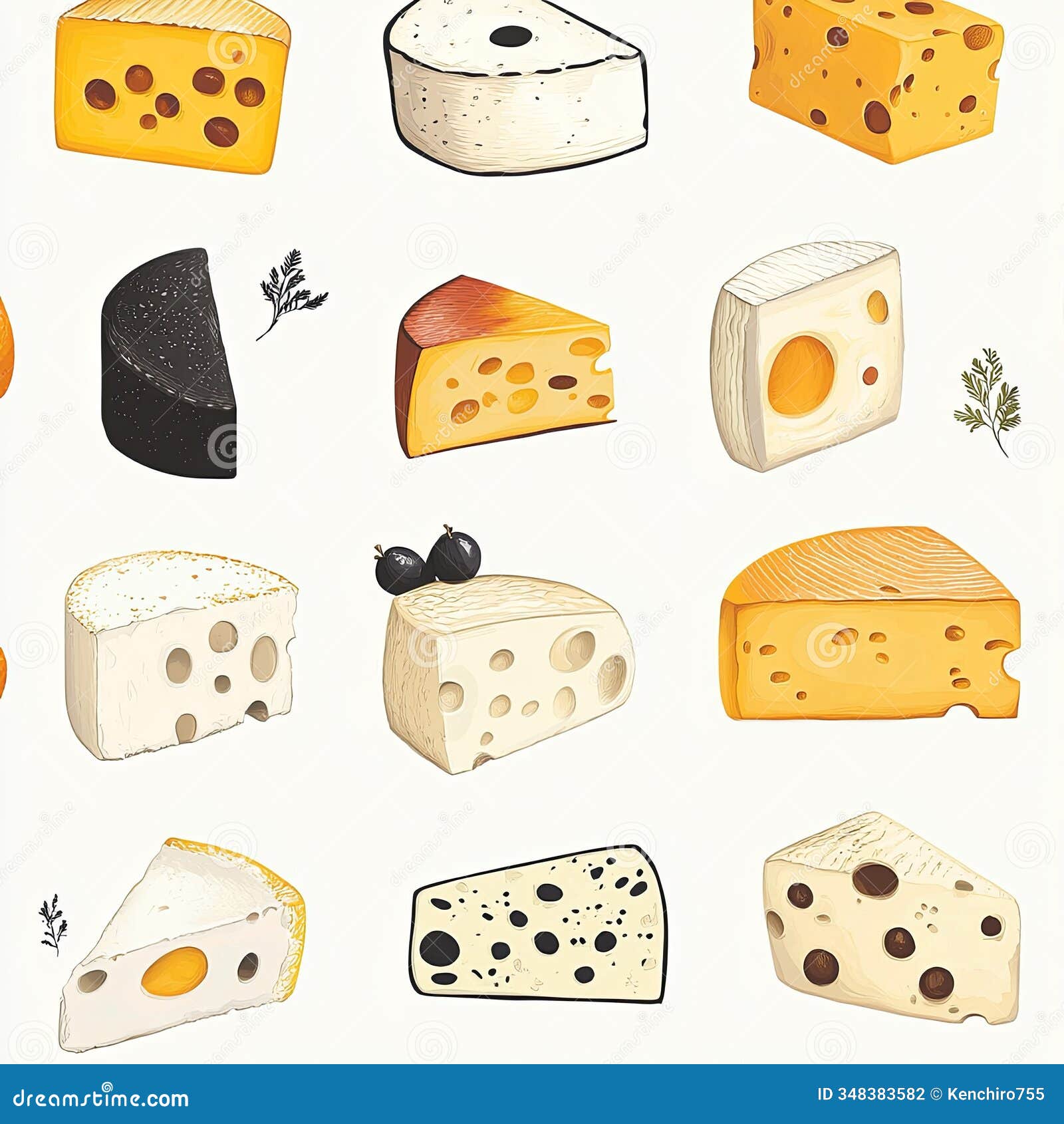 Whimsical Cheese Pattern Wallpaper Featuring Various Cheese Types and ...