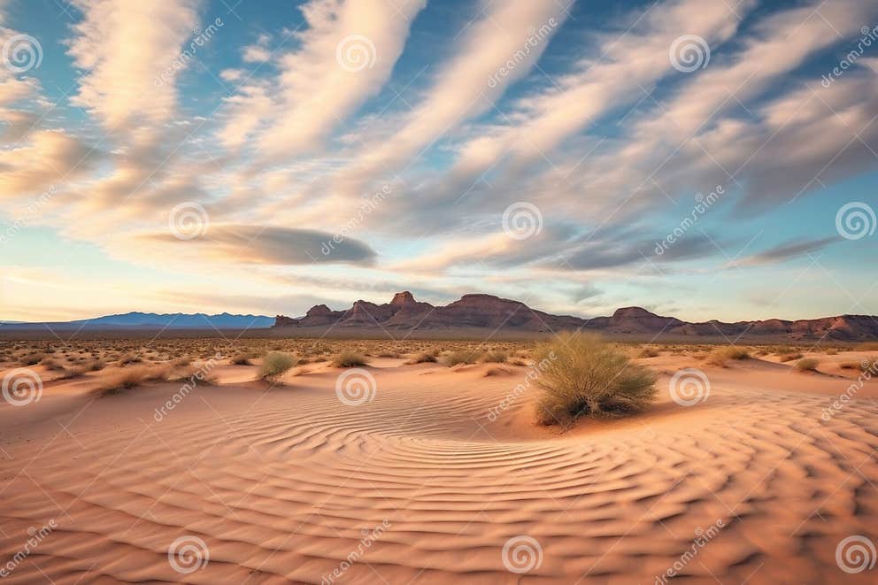 Whimsical Cloud Vortex Swirling Over a Desert Stock Illustration ...