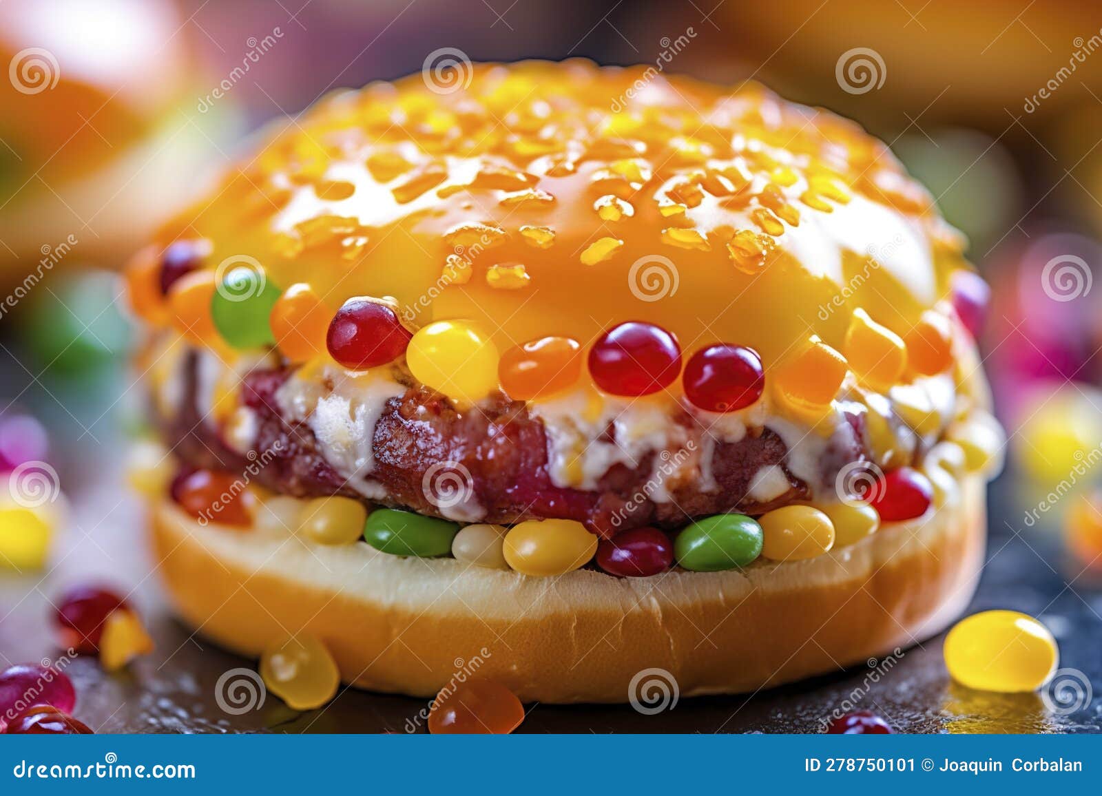 A Whimsical Creation, a Hamburger Adorned with an Array of Candies ...