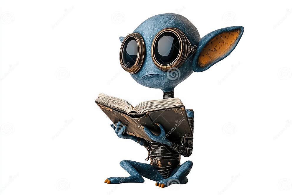 Whimsical Creature Reading a Book Stock Illustration - Illustration of ...