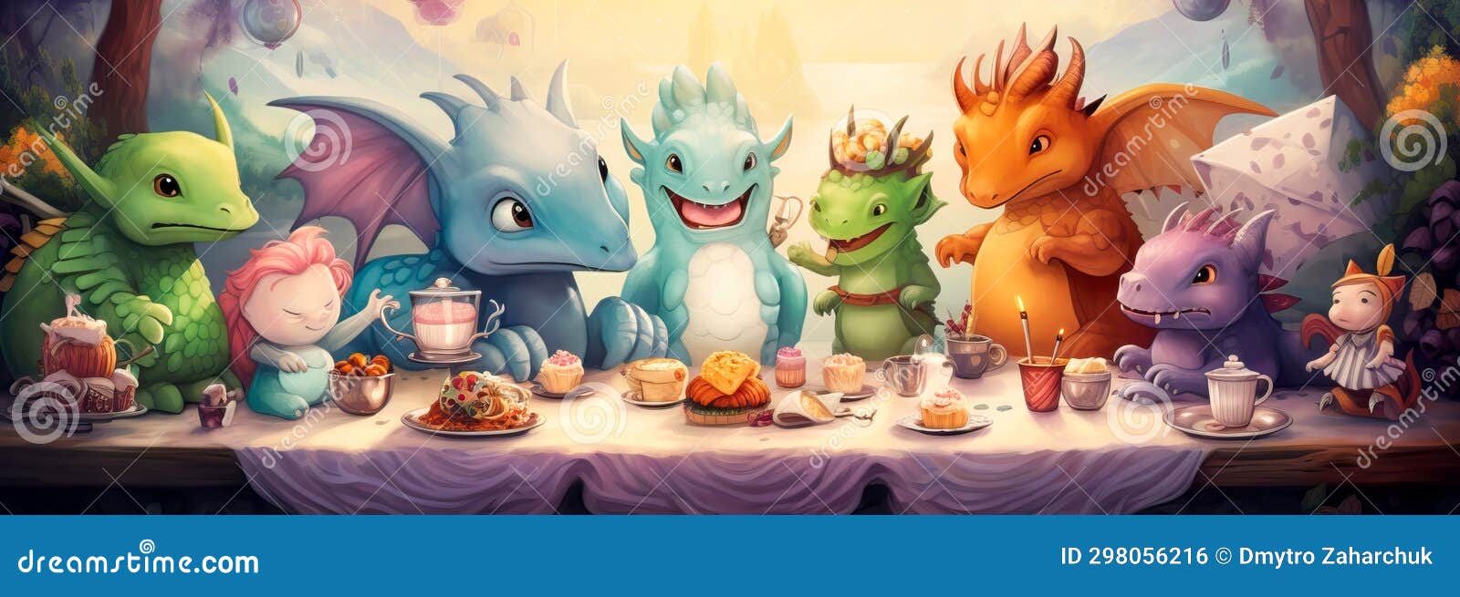 Whimsical Creatures& X27; Tea Party Gathering of Magical Creatures in a ...