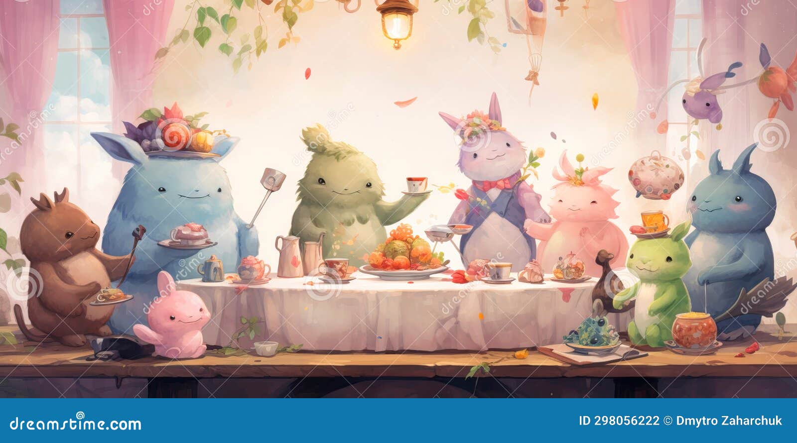 Whimsical Creatures& X27; Tea Party Gathering of Magical Creatures in a ...
