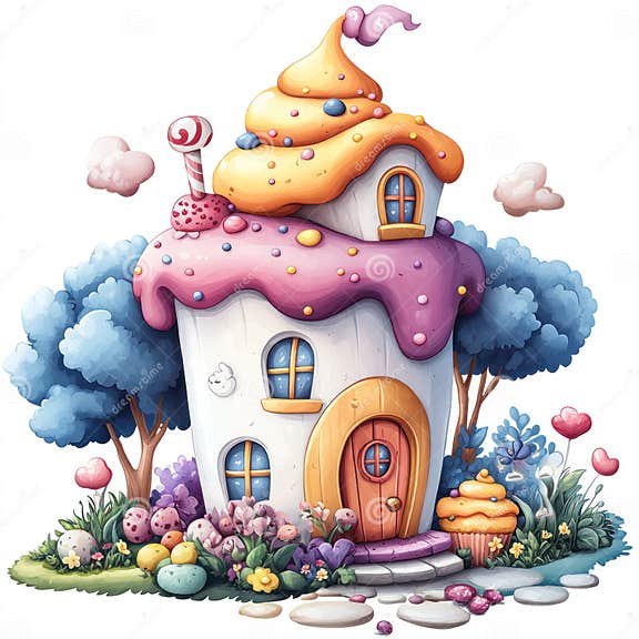 Whimsical Cupcake House Illustration Stock Illustration - Illustration ...