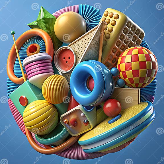 Whimsical 3D Pop Art: Vibrant Shapes and Playful Forms, a Cluster of ...