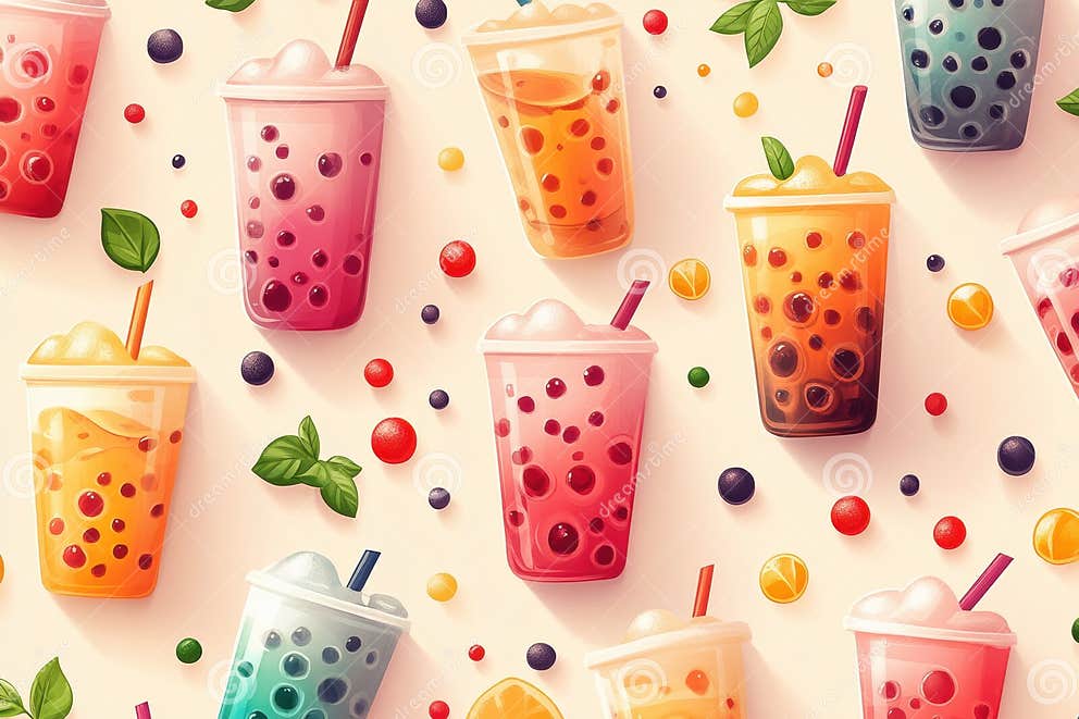 Bubble Tea Art Design, a Whimsical Design with Colorful Illustrations ...