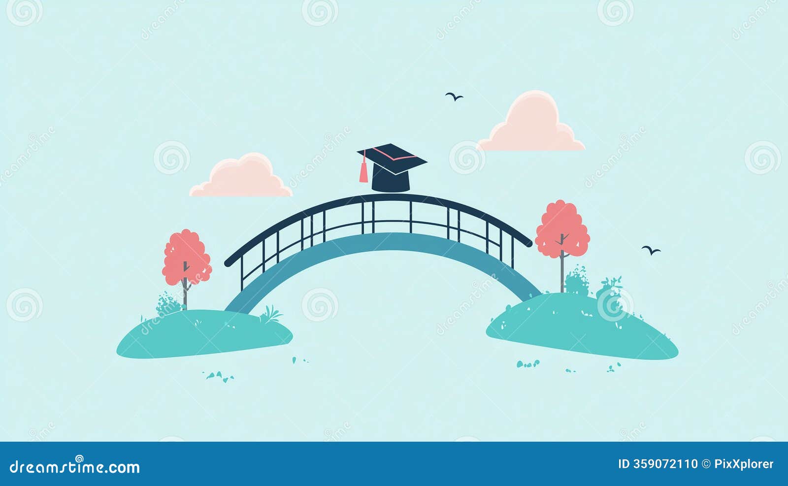 A Whimsical Digital Illustration Features A Small Arched Bridge With A ...