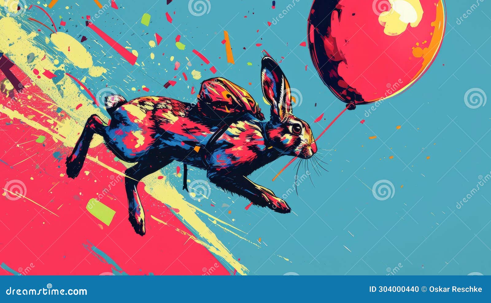 Rabbit Flying High in Sky with Colorful Confetti. Stock Illustration ...