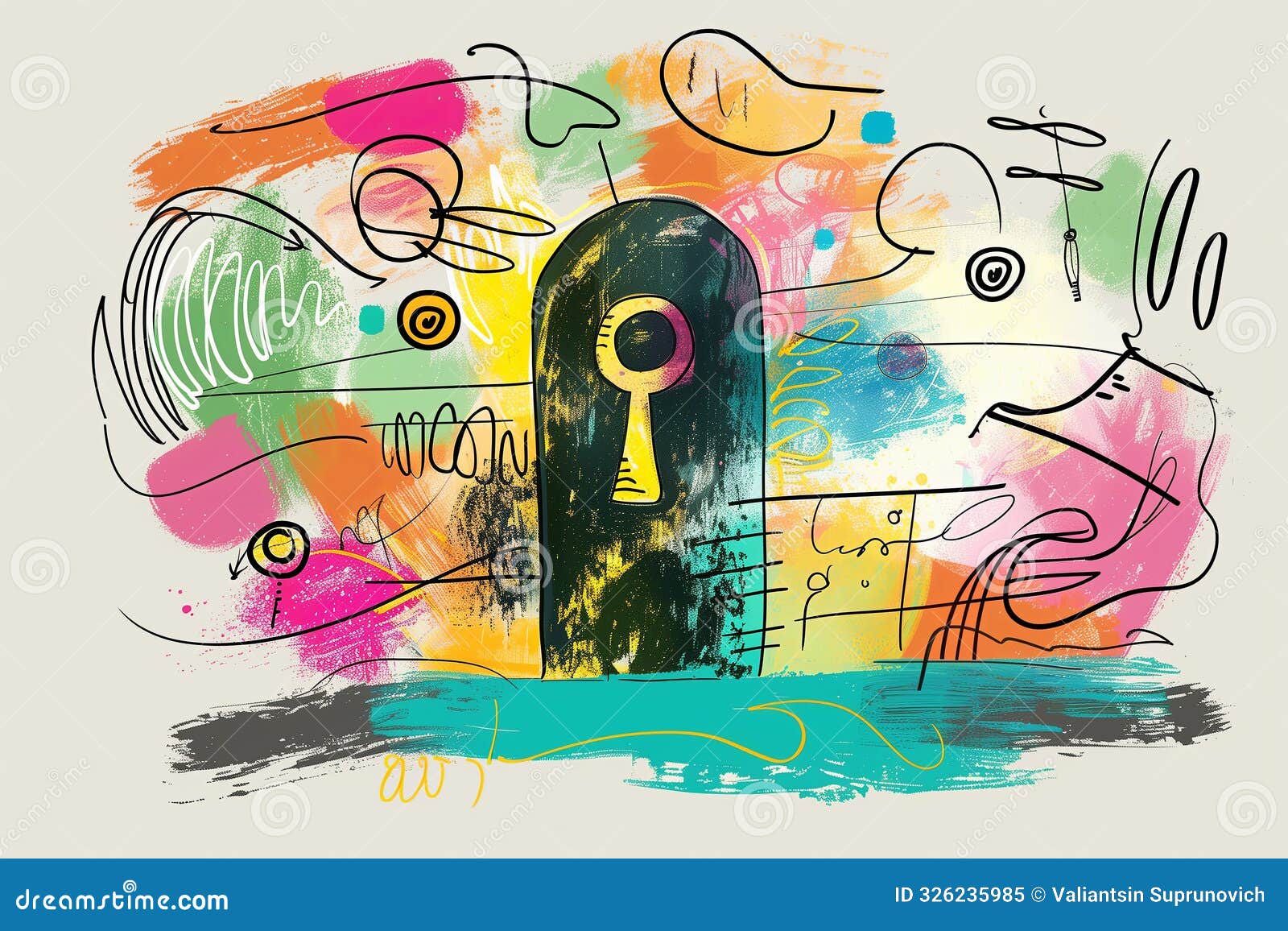 A Whimsical Doodle Style Illustration of a Keyhole, Showing a View ...