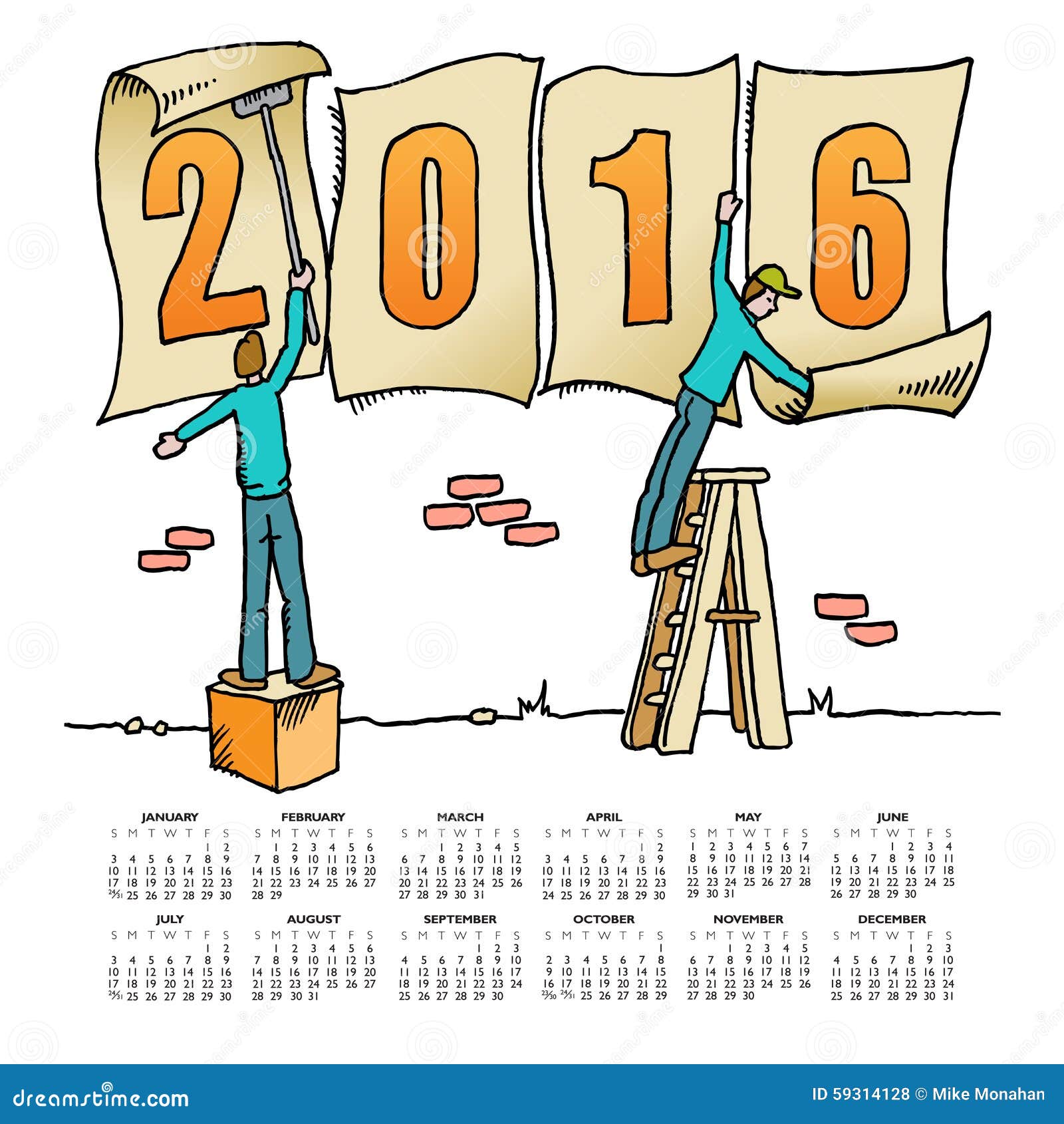 Whimsical Drawing 2016 Calendar Stock Vector - Illustration of icon ...