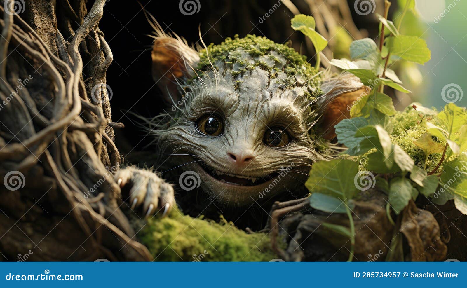 Whimsical Encounter: the Curious Troll in the Forest Stock Illustration ...