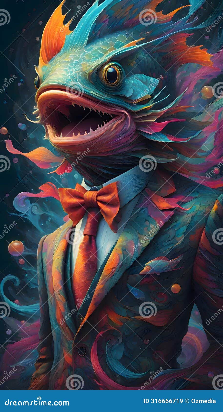 Whimsical Fish Character, Bright Color Mix, Singing Pose, Generative AI ...