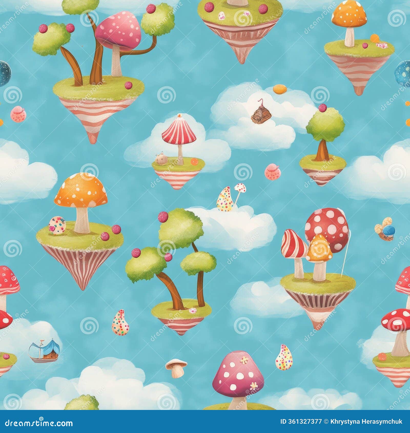 A Whimsical Floating Island Pattern Where Every Island Is A Different ...