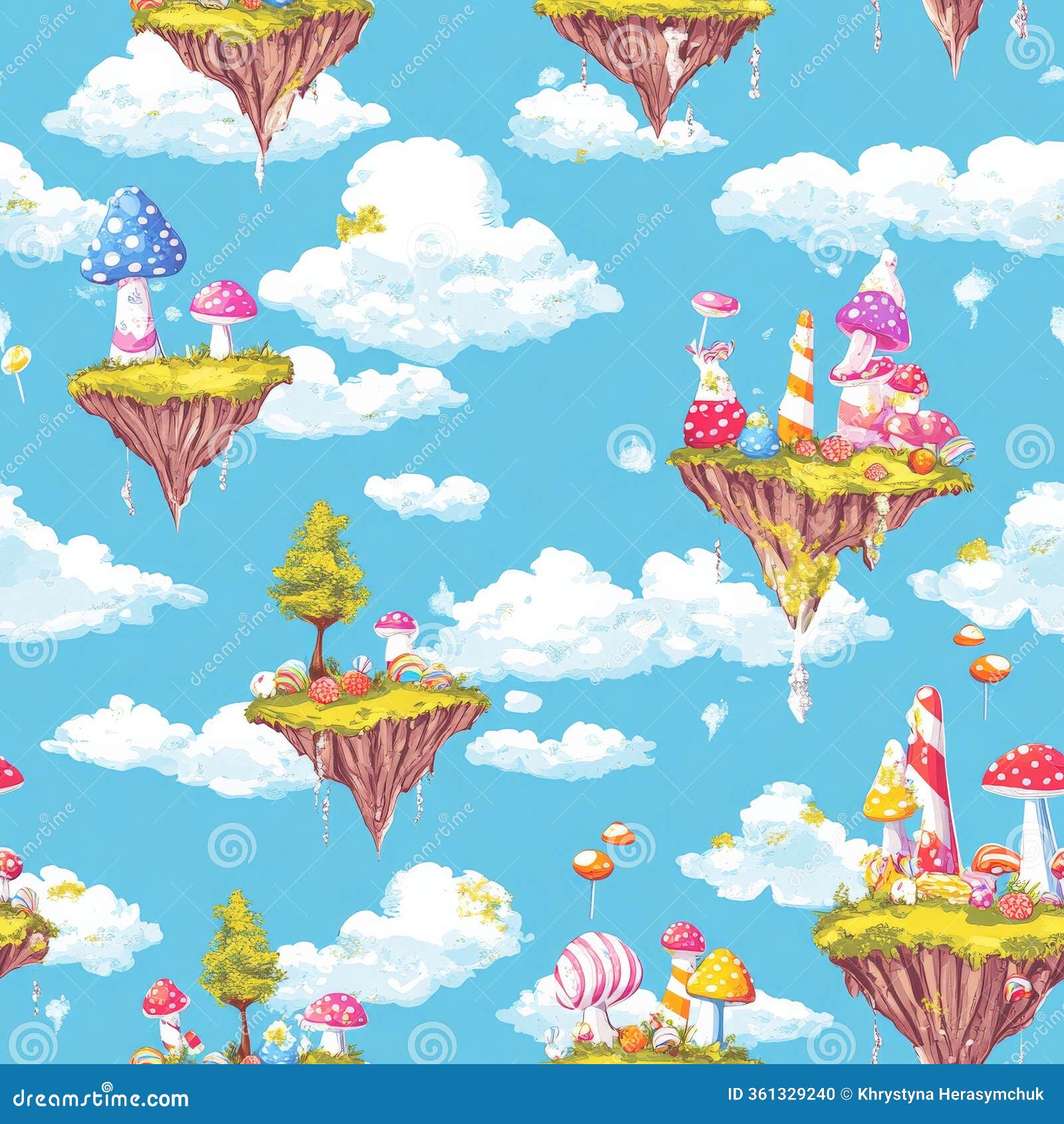 A Whimsical Floating Island Pattern Where Every Island is a Different ...