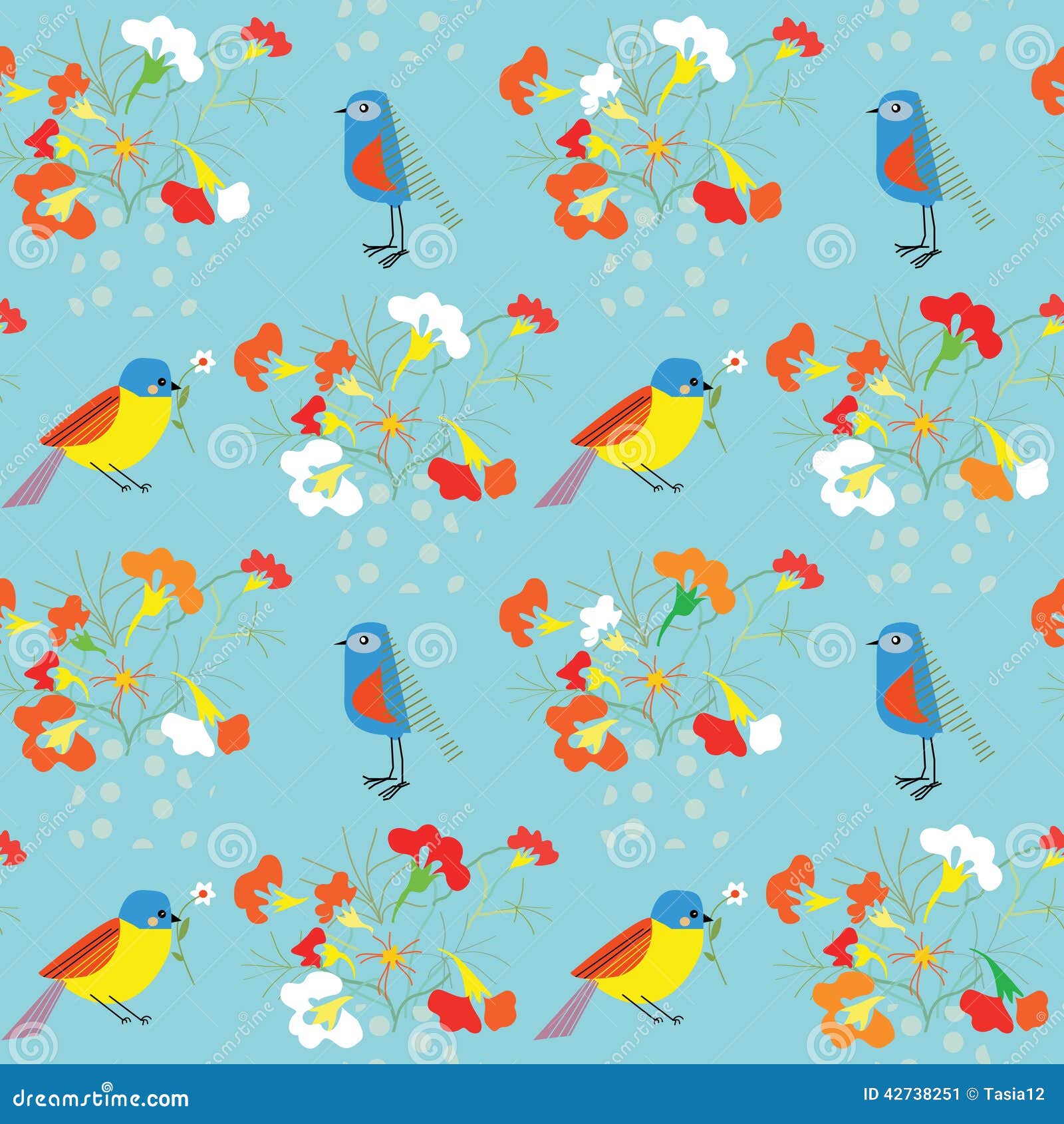 Whimsical Floral Background with Birds Stock Vector - Illustration of ...