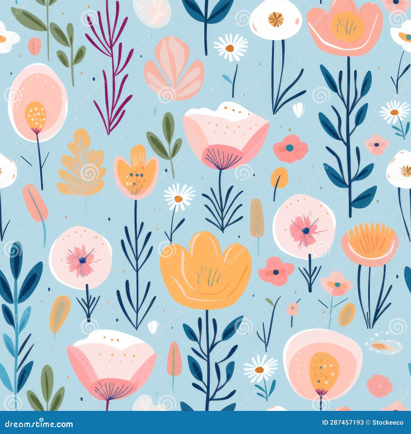 Whimsical Floral Pattern with Pastel Colors Stock Illustration ...