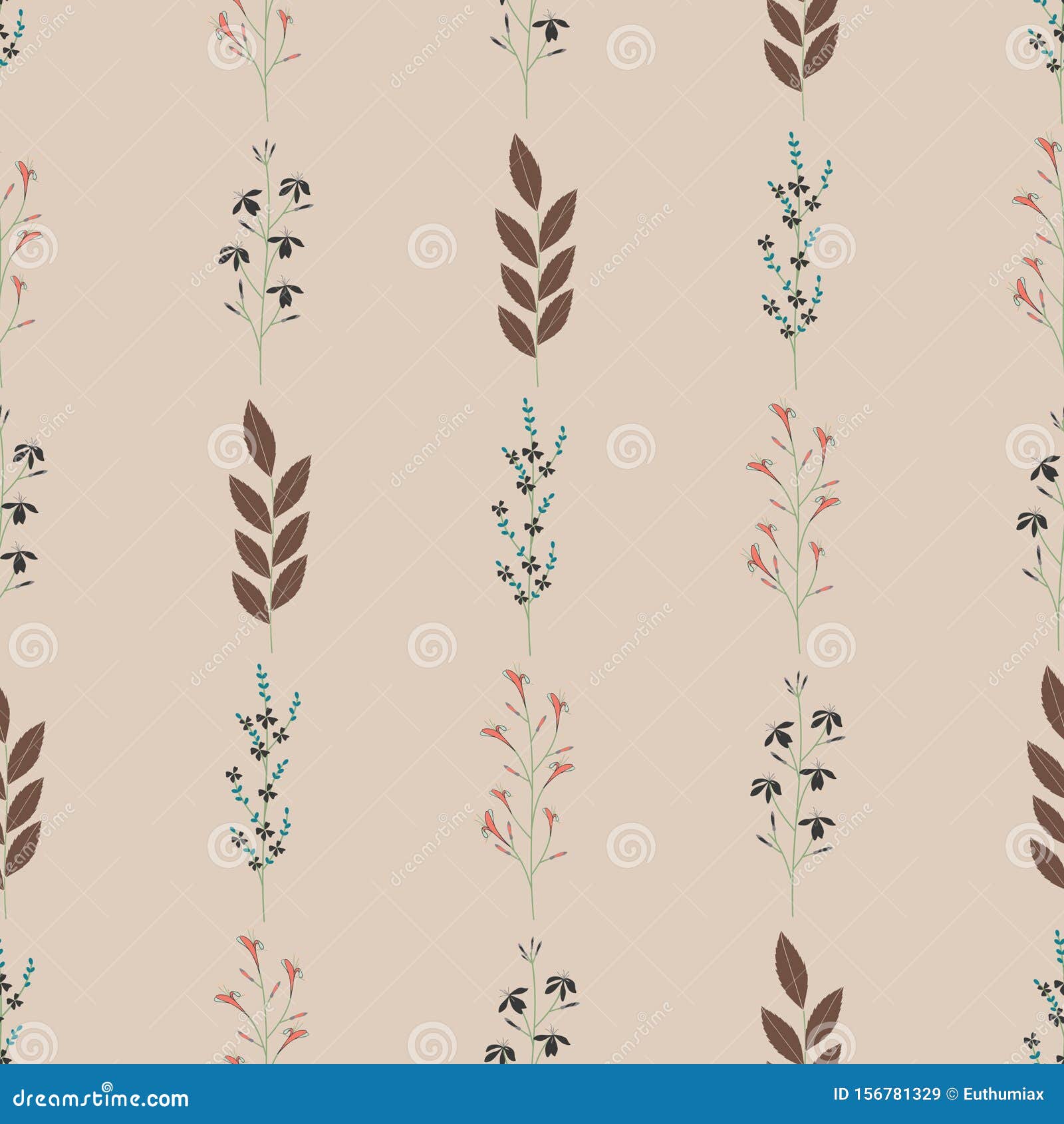 Vector Repeat Seamless Pattern with Small Flowers and Leaves. Stock ...