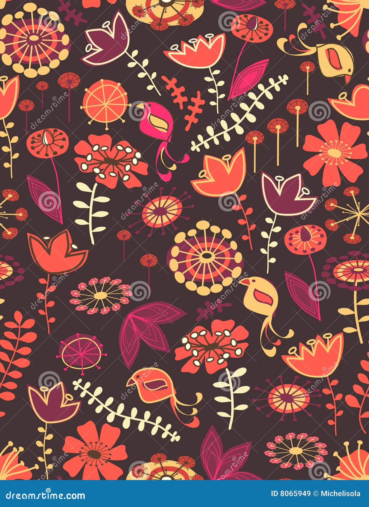 Whimsical Floral Seamless Pattern Stock Vector - Illustration of cute ...