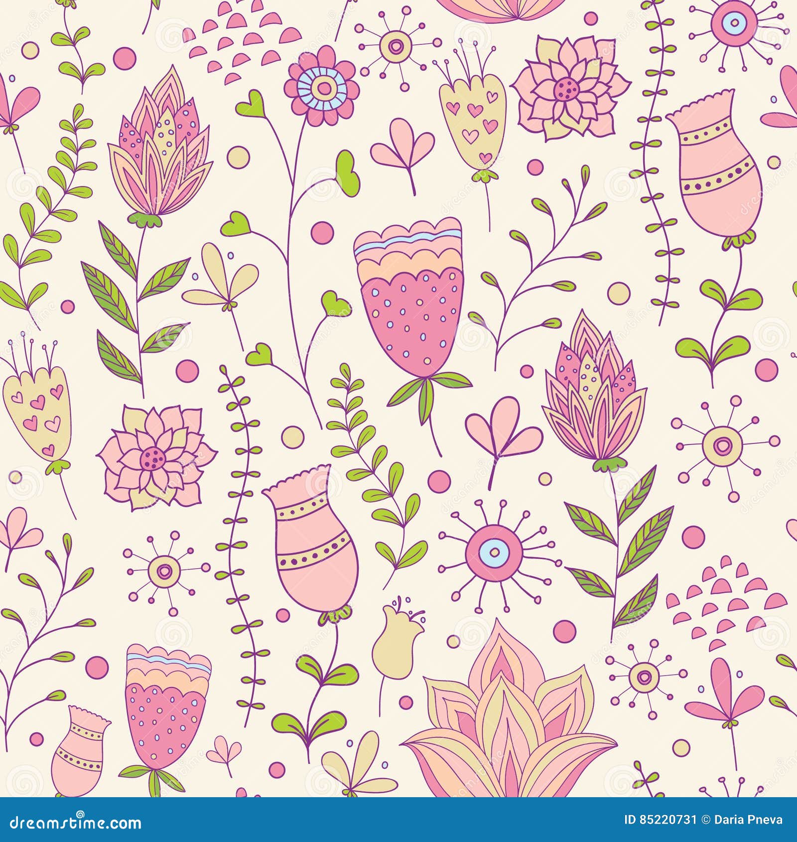 Whimsical Flowers Seamless Pattern. Stock Vector - Illustration of ...