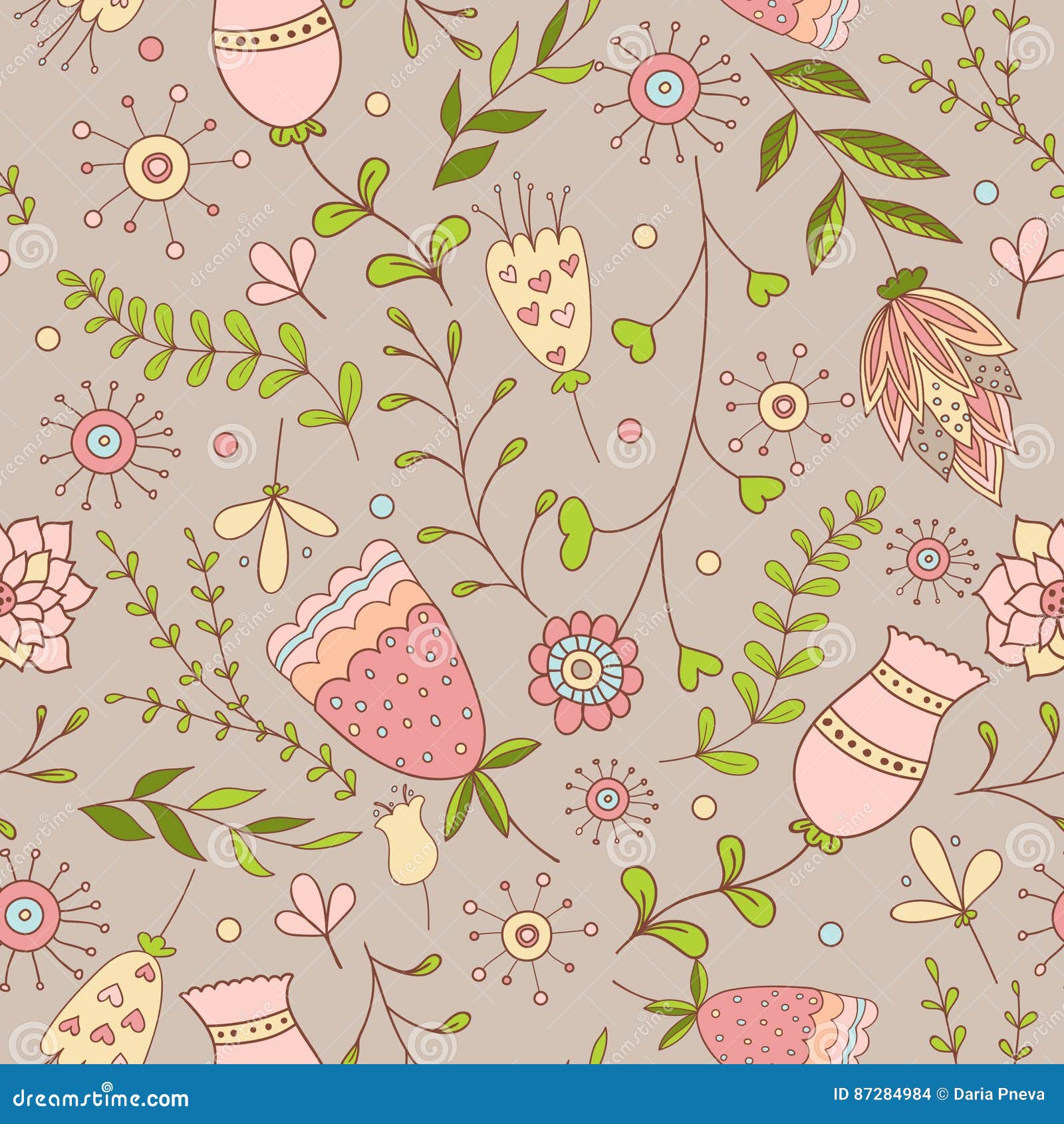 Whimsical Flowers Seamless Pattern. Stock Vector - Illustration of ...