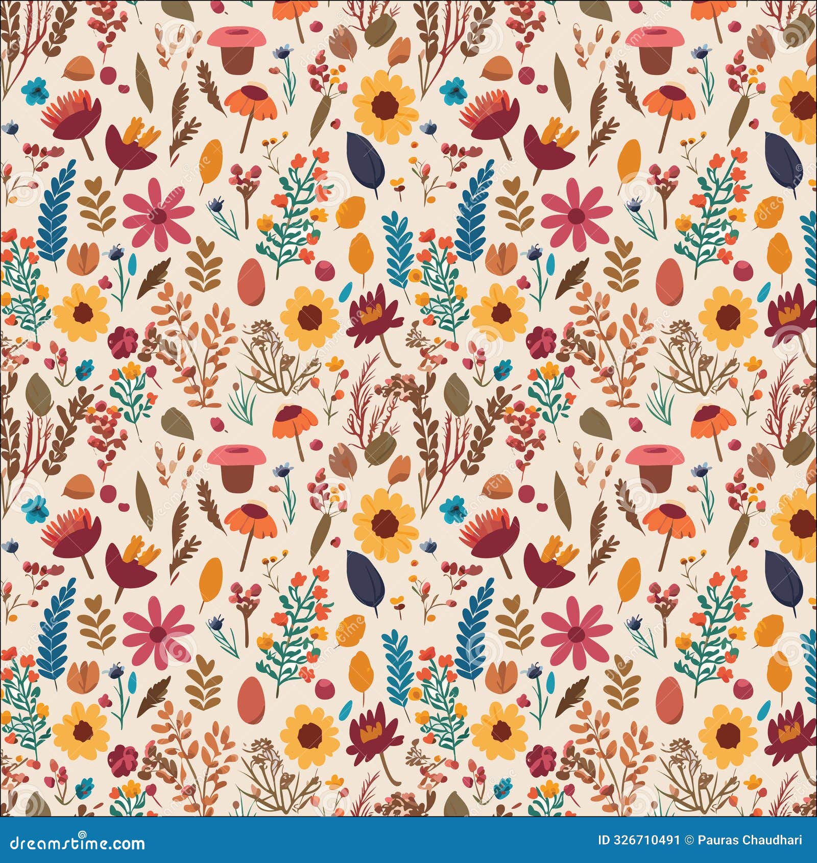 A Whimsical Forest Floor Scene With Mushrooms And Critters On A Pastel ...