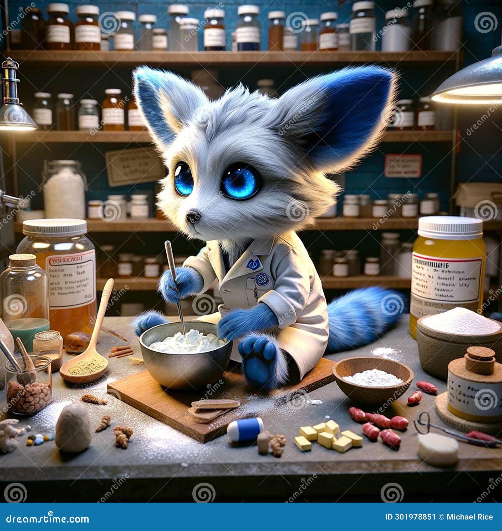 Whimsical Fox Scientist: Fantasy Creature in Lab Stock Illustration ...