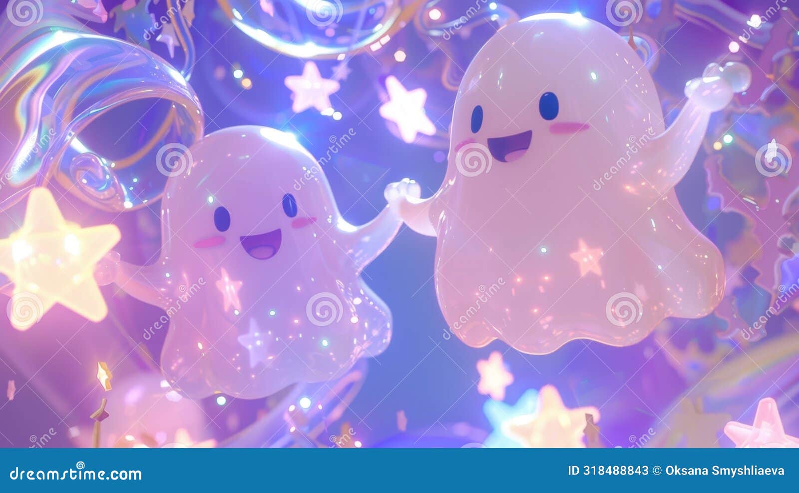 Whimsical Ghost Characters Celebrating in a Sparkling Fantasy ...