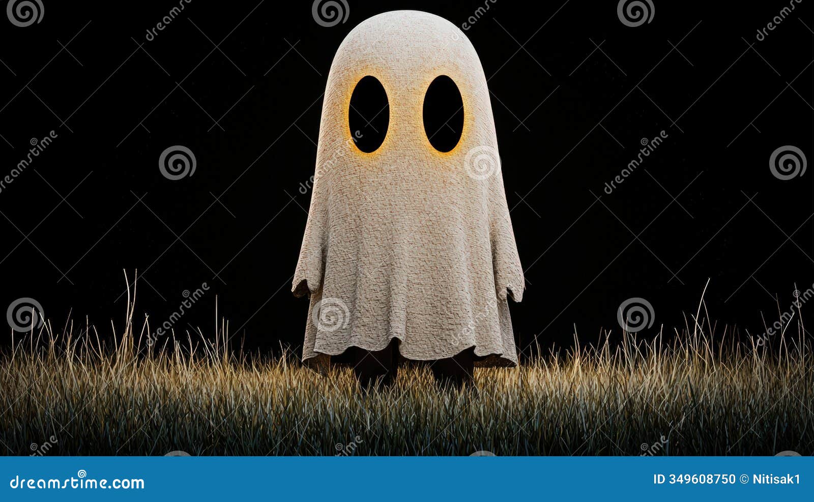 Whimsical Ghost Figure With Glowing Eyes Standing In Tall Grass Stock ...