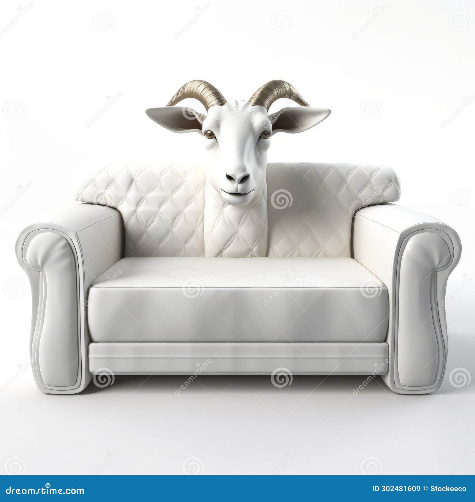 Whimsical Goat Head on White Leather Sofa - Functional and Fun 3d ...