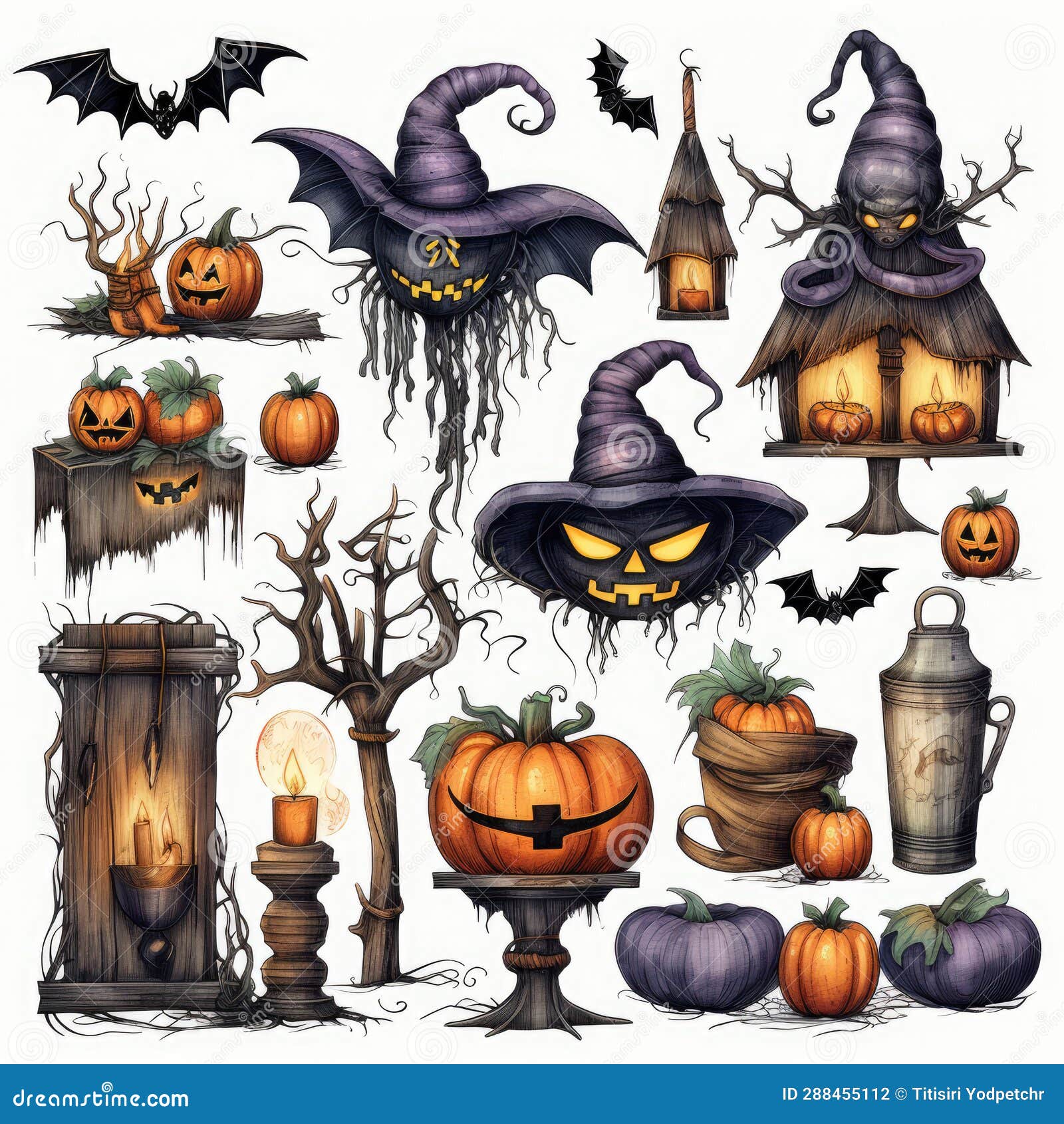Whimsical Halloween Magic Professional Clipart Set Stock Illustration ...
