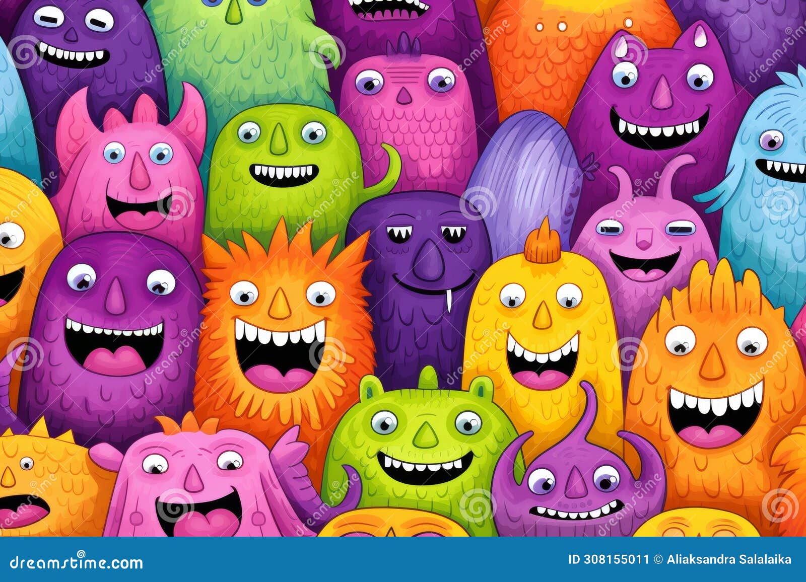 Whimsical Hand Drawn Doodle Pattern with Friendly Monsters for Creative ...