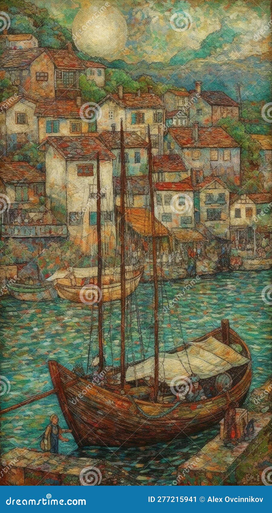 Whimsical Harbour Scene in Neo-Impressionist Style for Invitations and ...