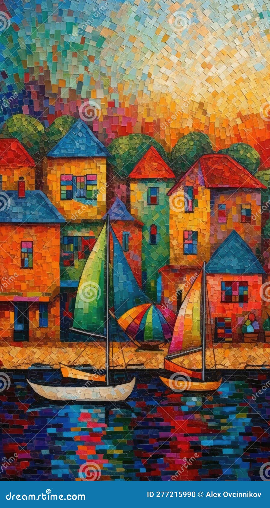 Whimsical Harbour Scene in Neo-Impressionist Style for Posters and Web ...