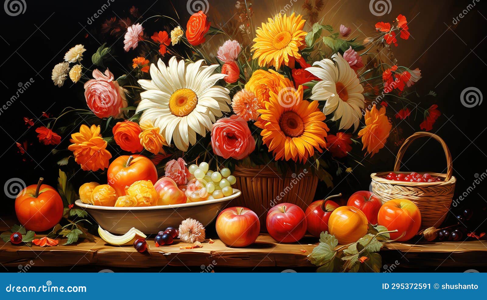 Cornucopia Overflowing With Fruits Watercolor Border Frame Stock ...