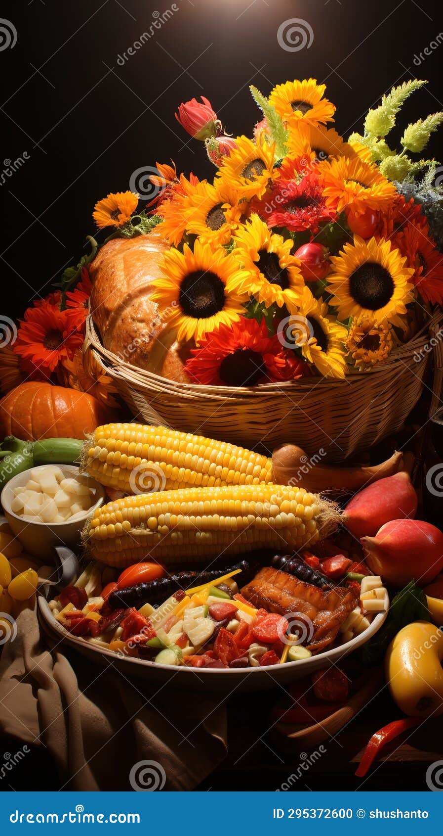 Cornucopia Overflowing With Fruits Watercolor Border Frame Stock Photo ...