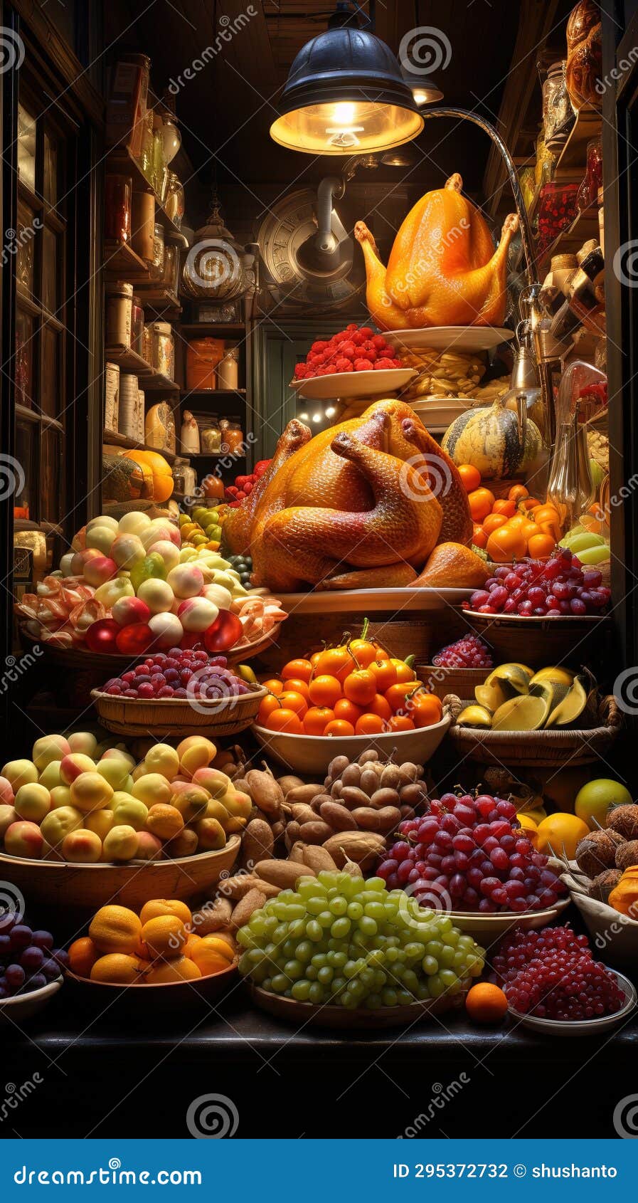 Cornucopia Overflowing With Fruits Watercolor Border Frame Stock Photo ...