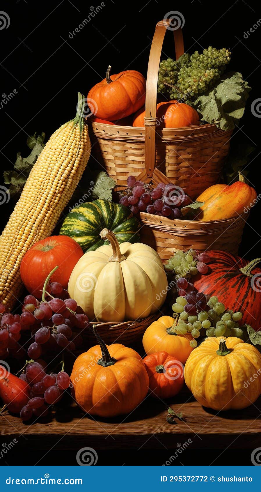 Cornucopia Overflowing With Fruits Watercolor Border Frame Stock Photo ...