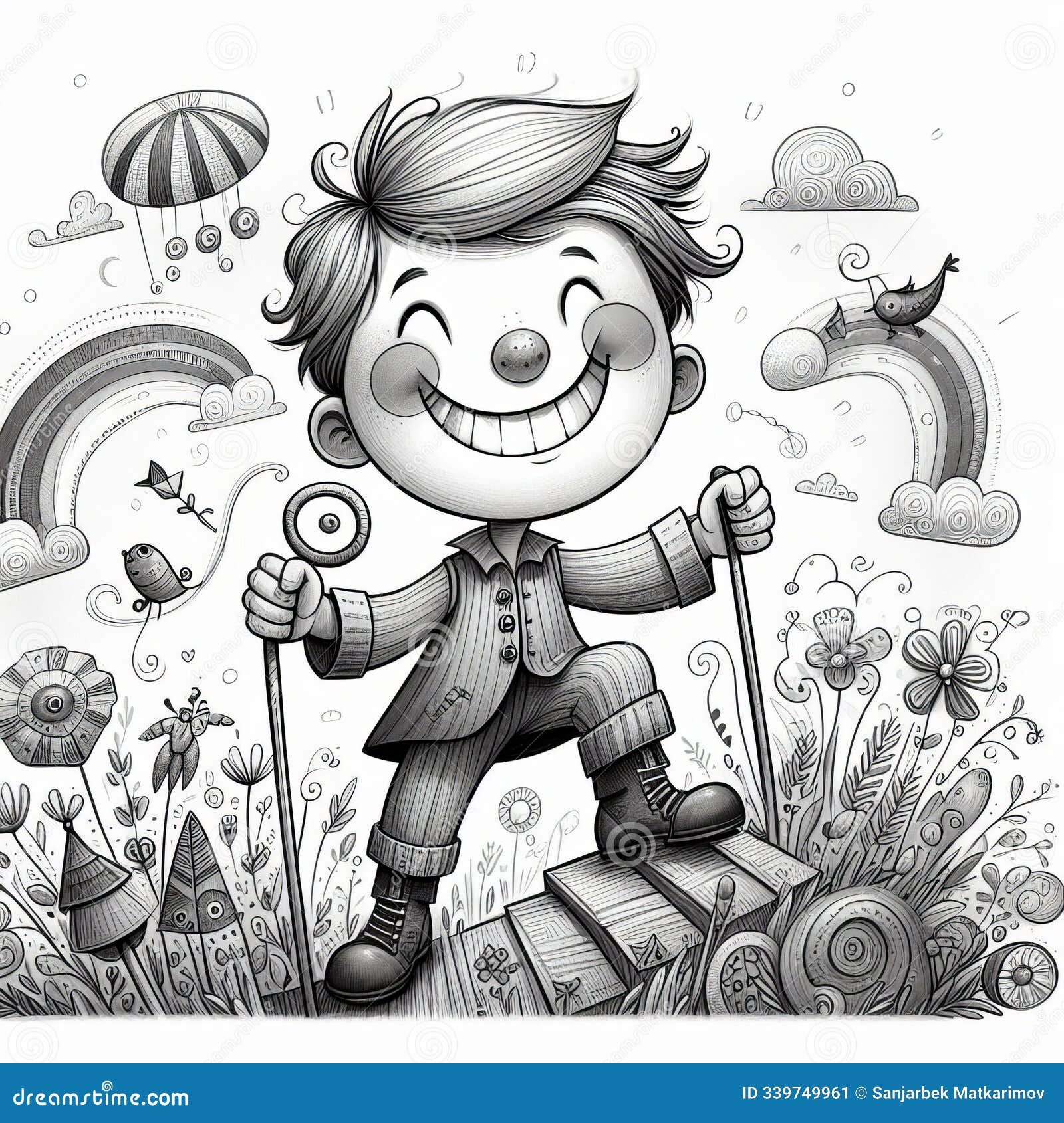 Whimsical Illustration of a Boy with a Playful Mischievous Grin Stock ...
