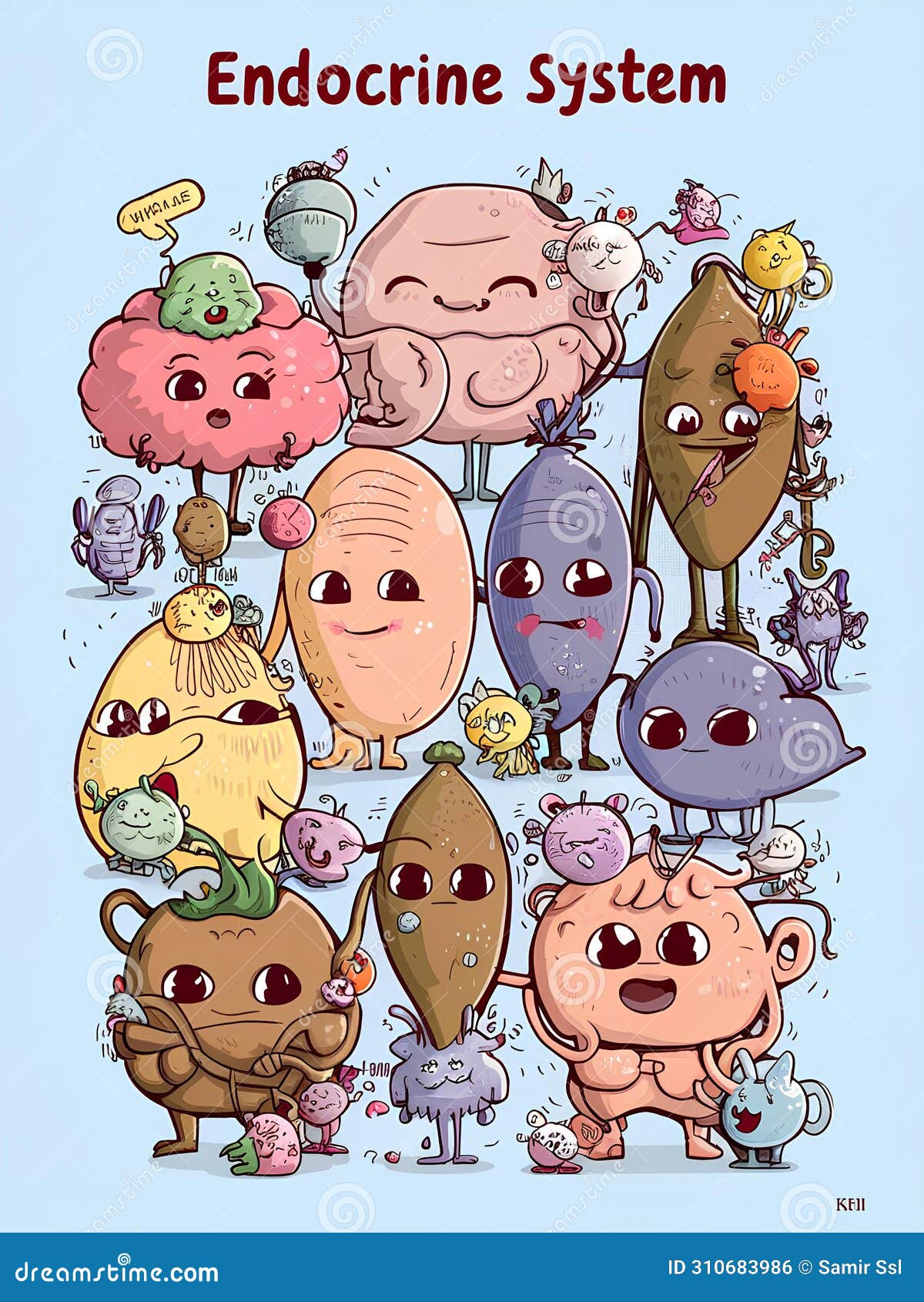 Whimsical Illustration of the Endocrine System Stock Illustration ...
